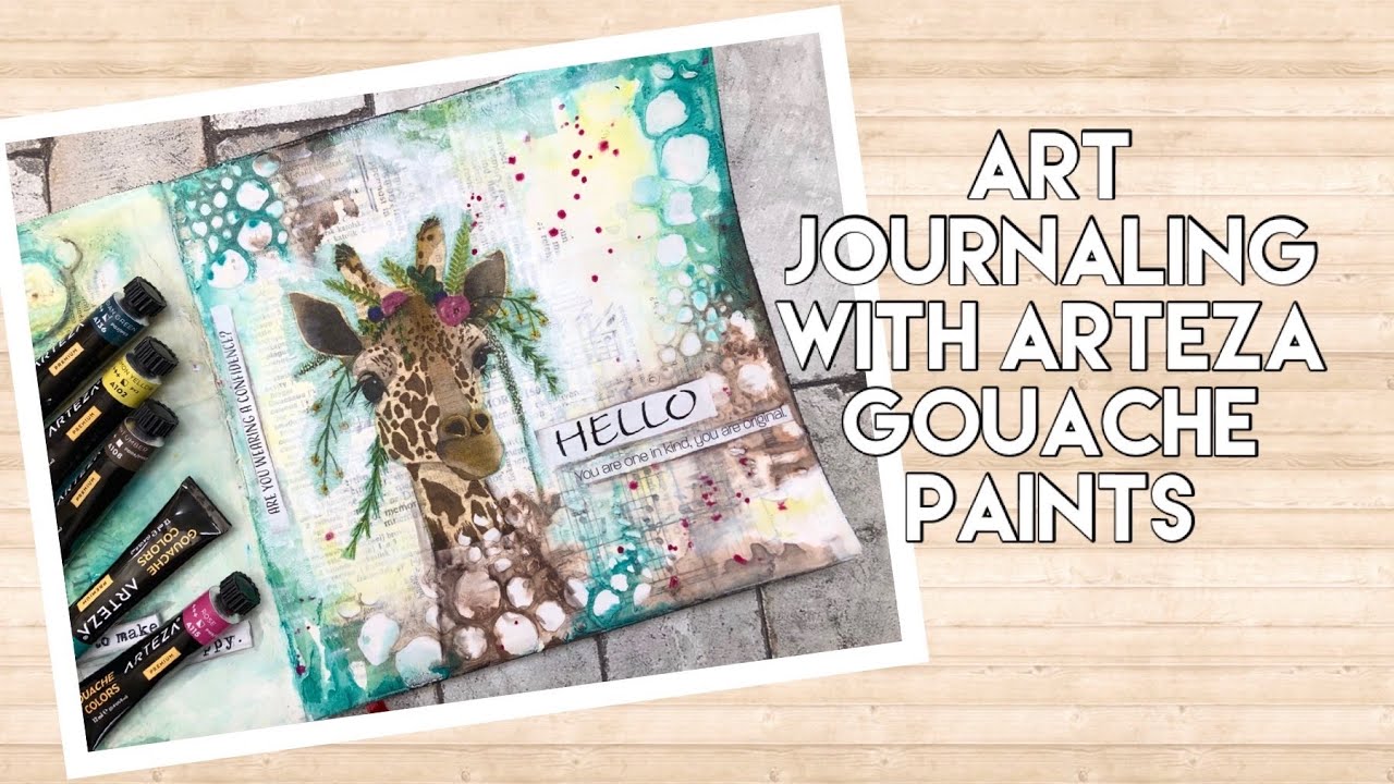 Art journal page with ARTEZA gouache paints - YouTube
