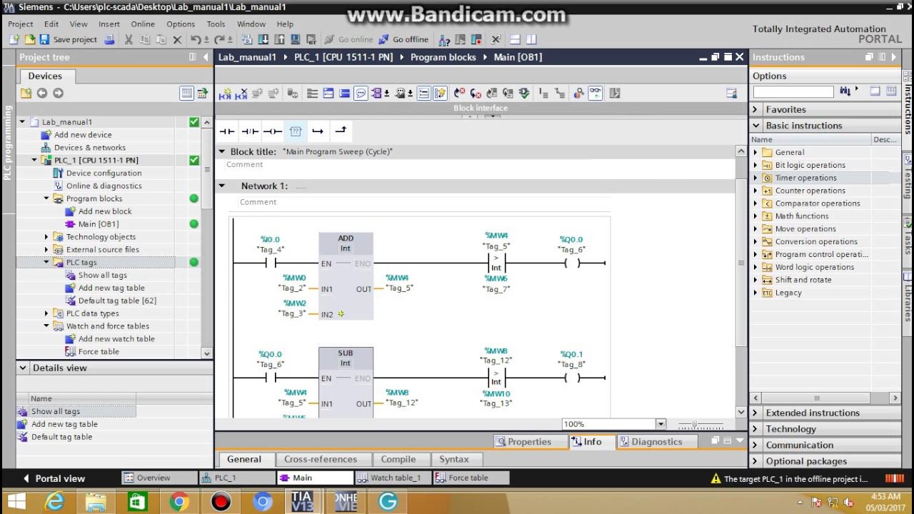 Ladder Logic Program for Arithmetic and Compare operations using ...
