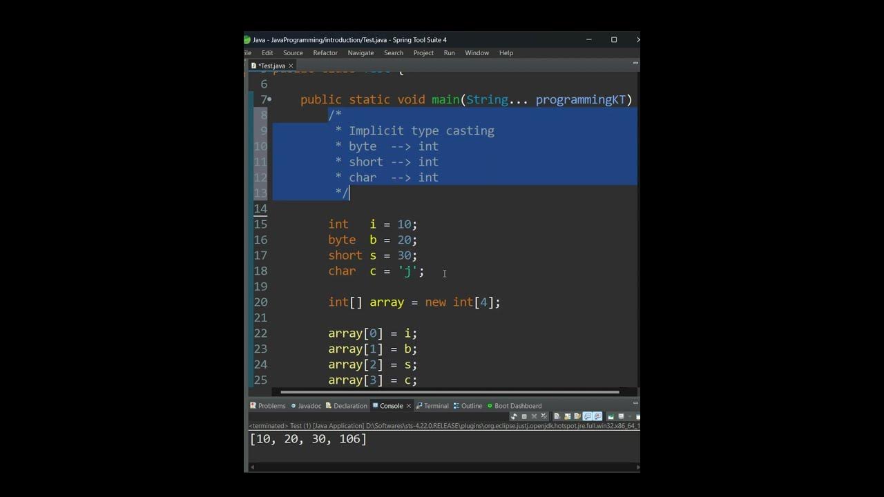 Arrays in java short 4 implicit type casting short video #java #career #javacode #knowledge # ...