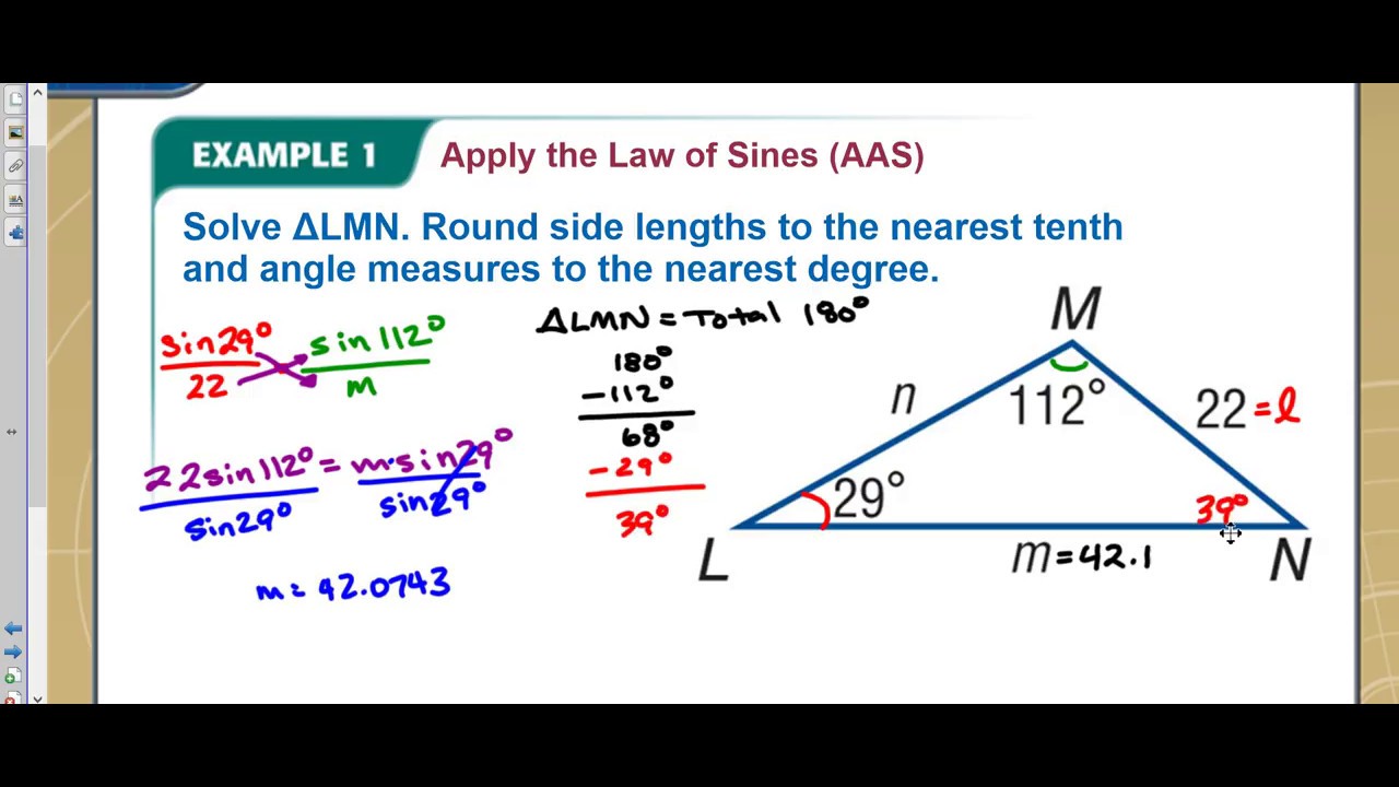 4-7 Example 1 Apply the Law of Sines (AAS) - YouTube