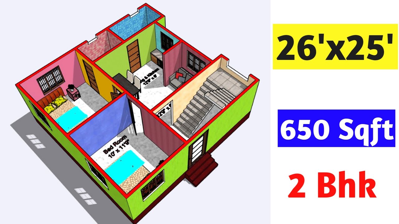 26x25 House Plan || 26 x 25 Ghar ka Naksha || 26x25 House design || 650 ...