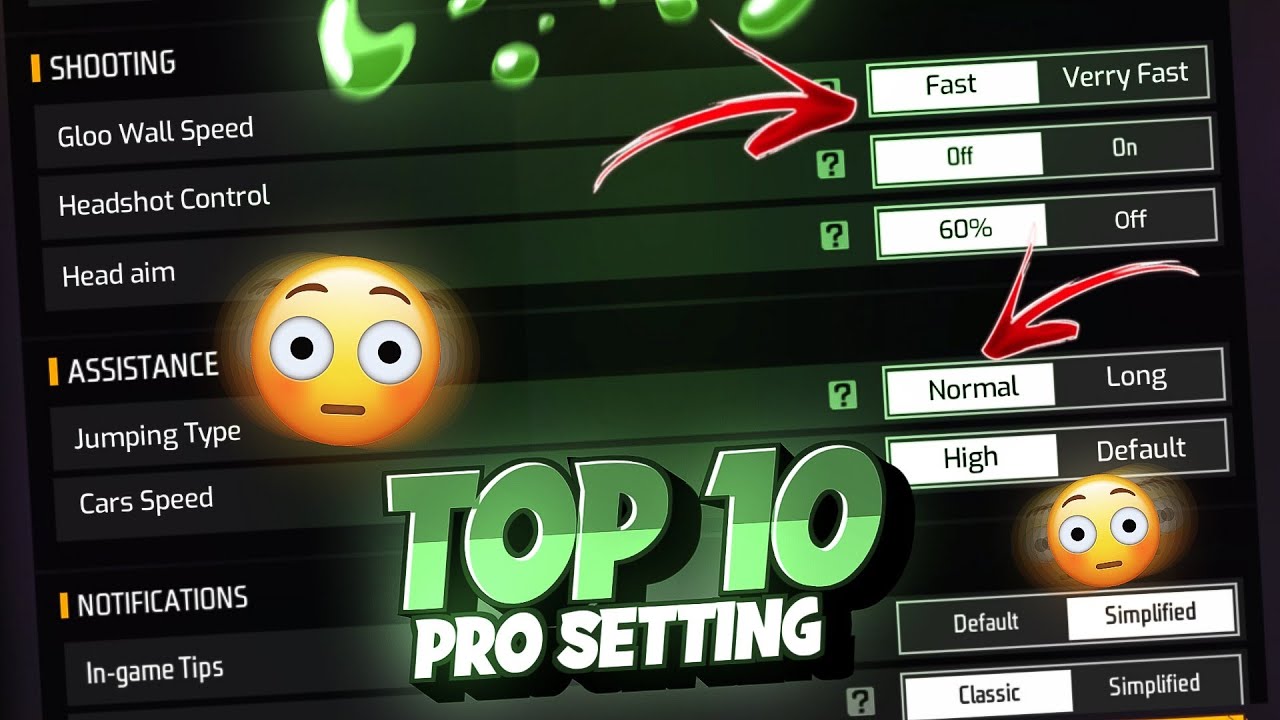 FREE FIRE TOP 10 PRO SETTINGS REVEAL | FREE FIRE BEST SETTINGS | - YouTube