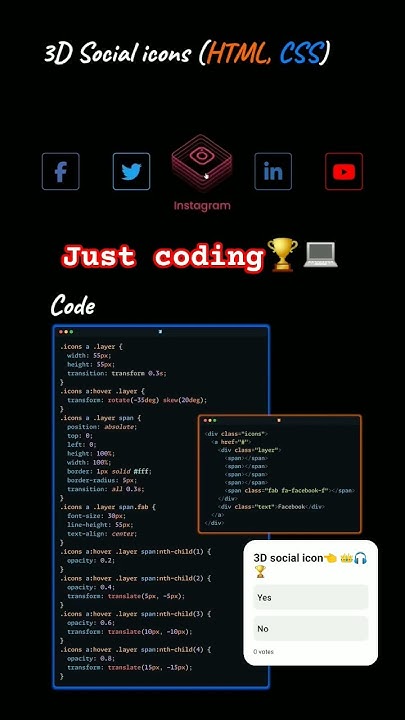 3D Social icon👈 coding | #html #css #js #tranding #shorts #programming #study #education🎓🥉🥈# ...