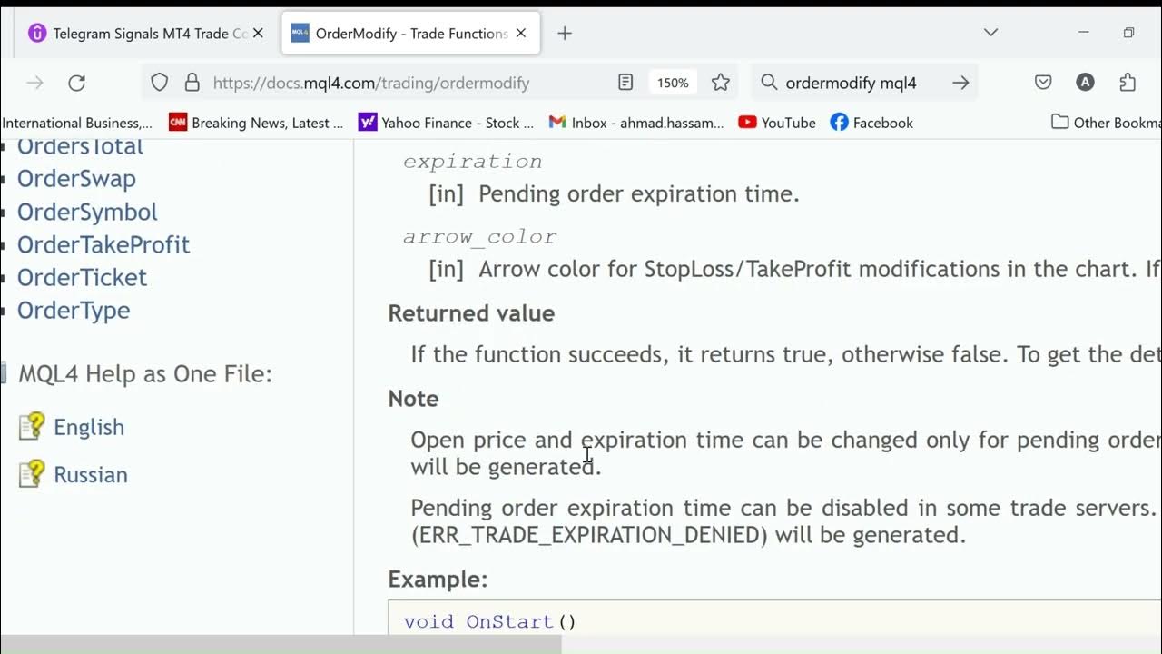 Mql4 Mql5 Course Ordermodify Mql4 Function Youtube