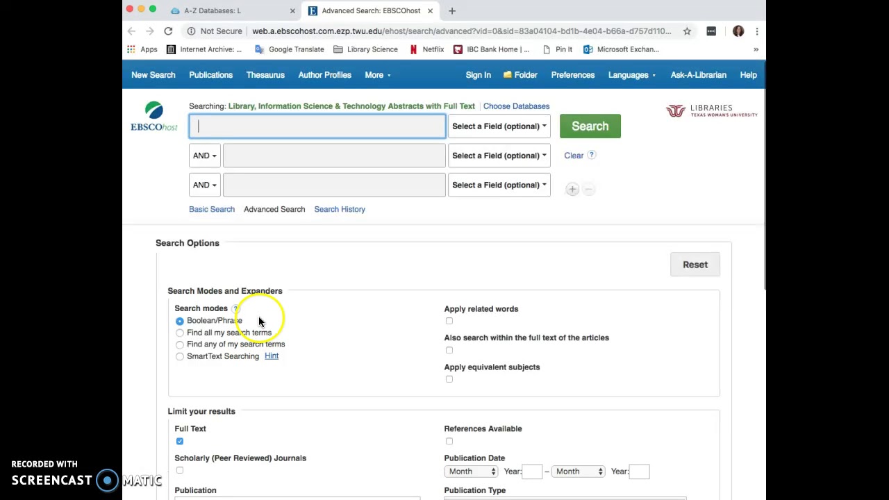 TWU Library - Database Search - YouTube