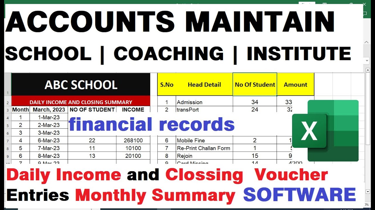Accounts Maintain in Excel Sheet | daily income and closing voucher ...