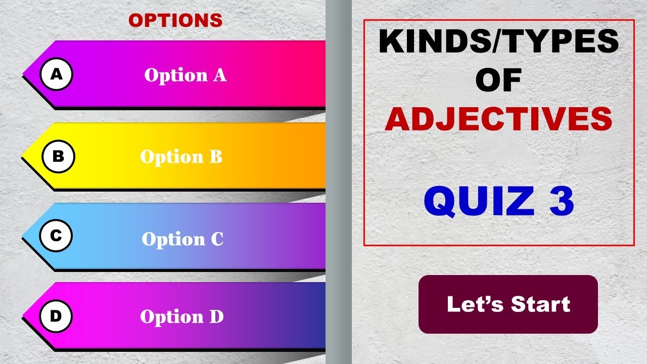 English Grammar Quiz/Types of Adjectives -25 Questions in 8 mins/Best ...