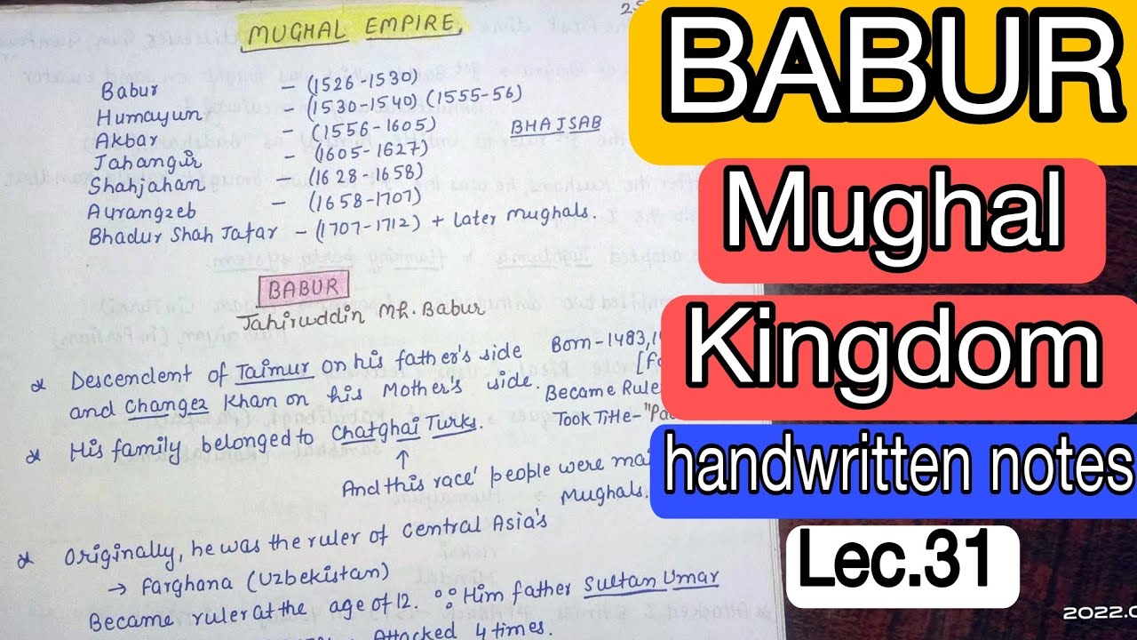 Babur || Mughal Kingdom || Medieval India || handwritten notes || Lec ...