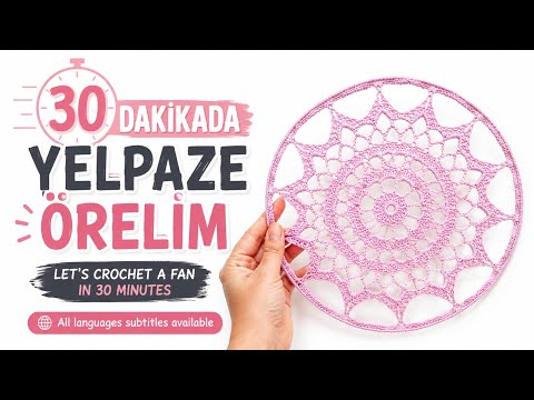 ​En Kolay örgü Yelpaze Yapımı (All languages subtitles) 🌸 How to Crochet a Quick Fan 