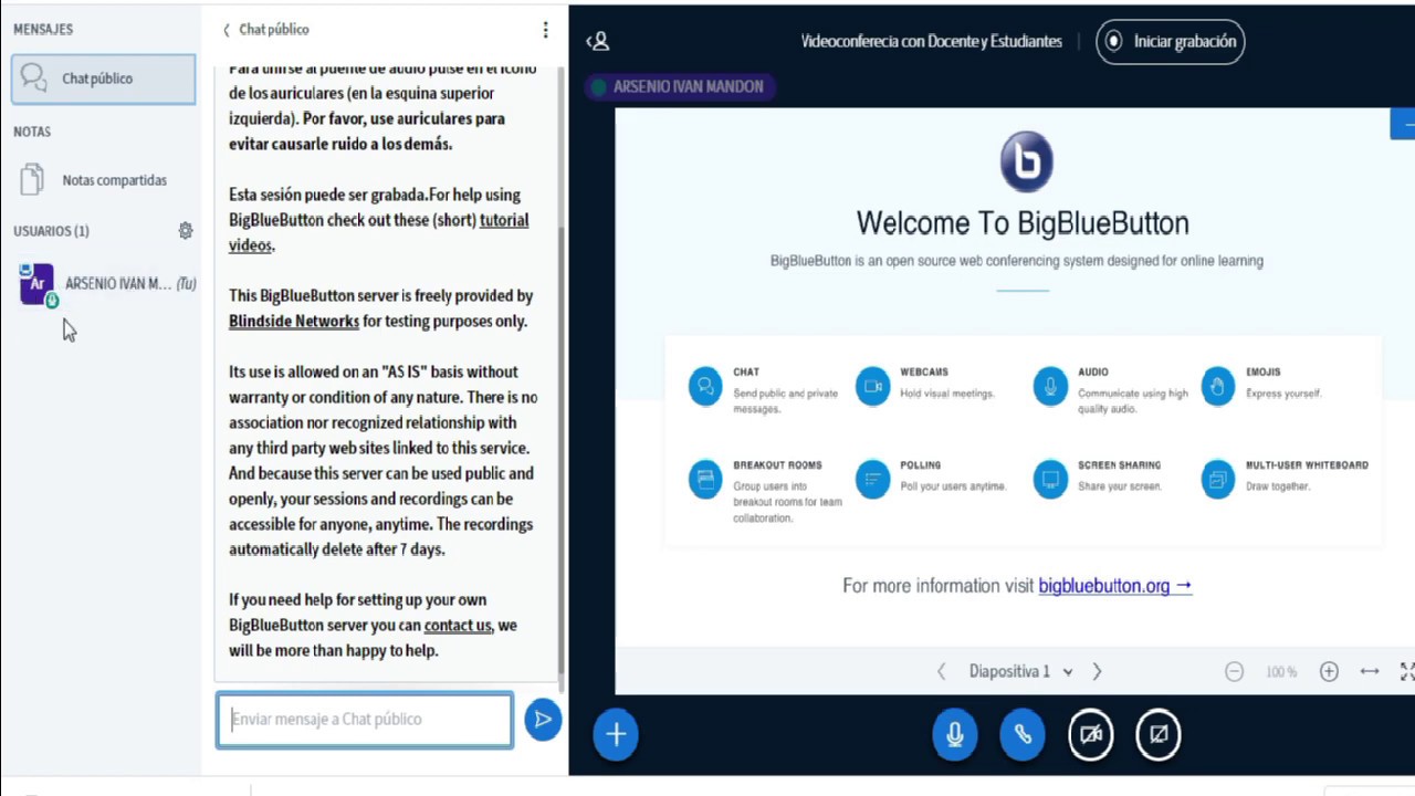 Tutorial de uso de Videoconferencias mediante BigBlueButton - YouTube
