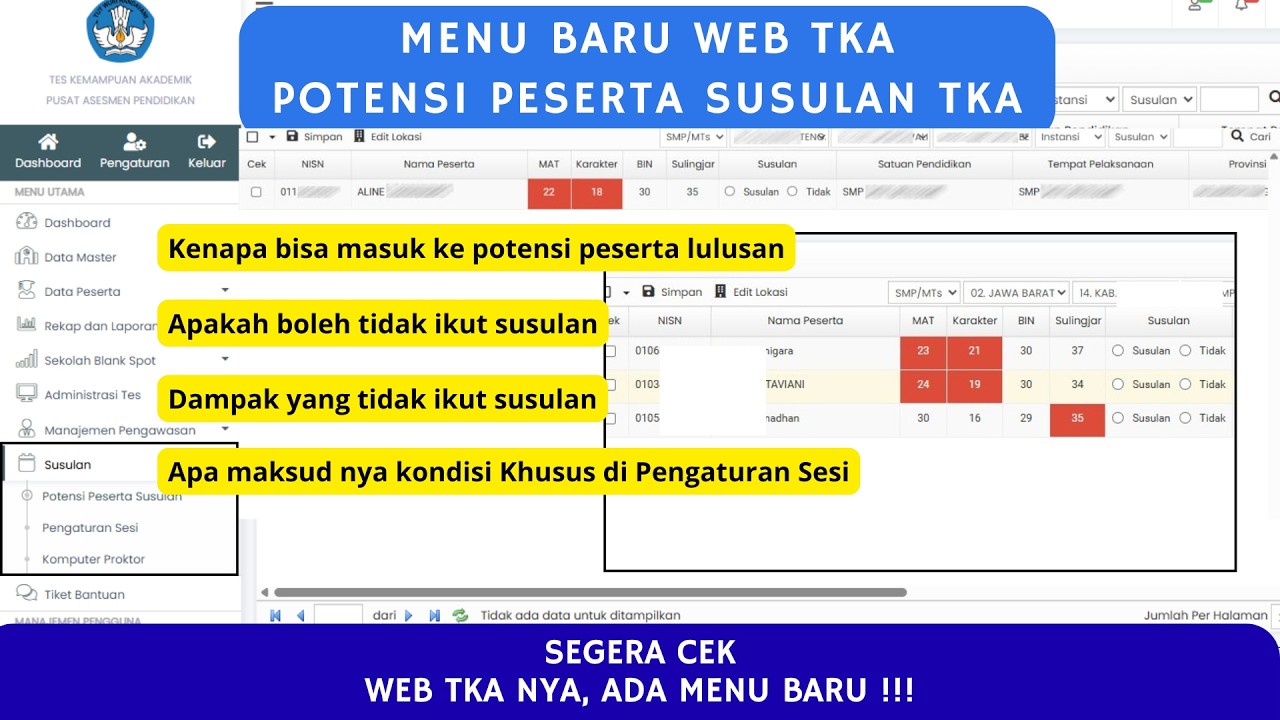 PESERTA SUSULAN TKA SUDAH MUNCUL | MENU BARU DI WEB TKA | APA HARUS ...