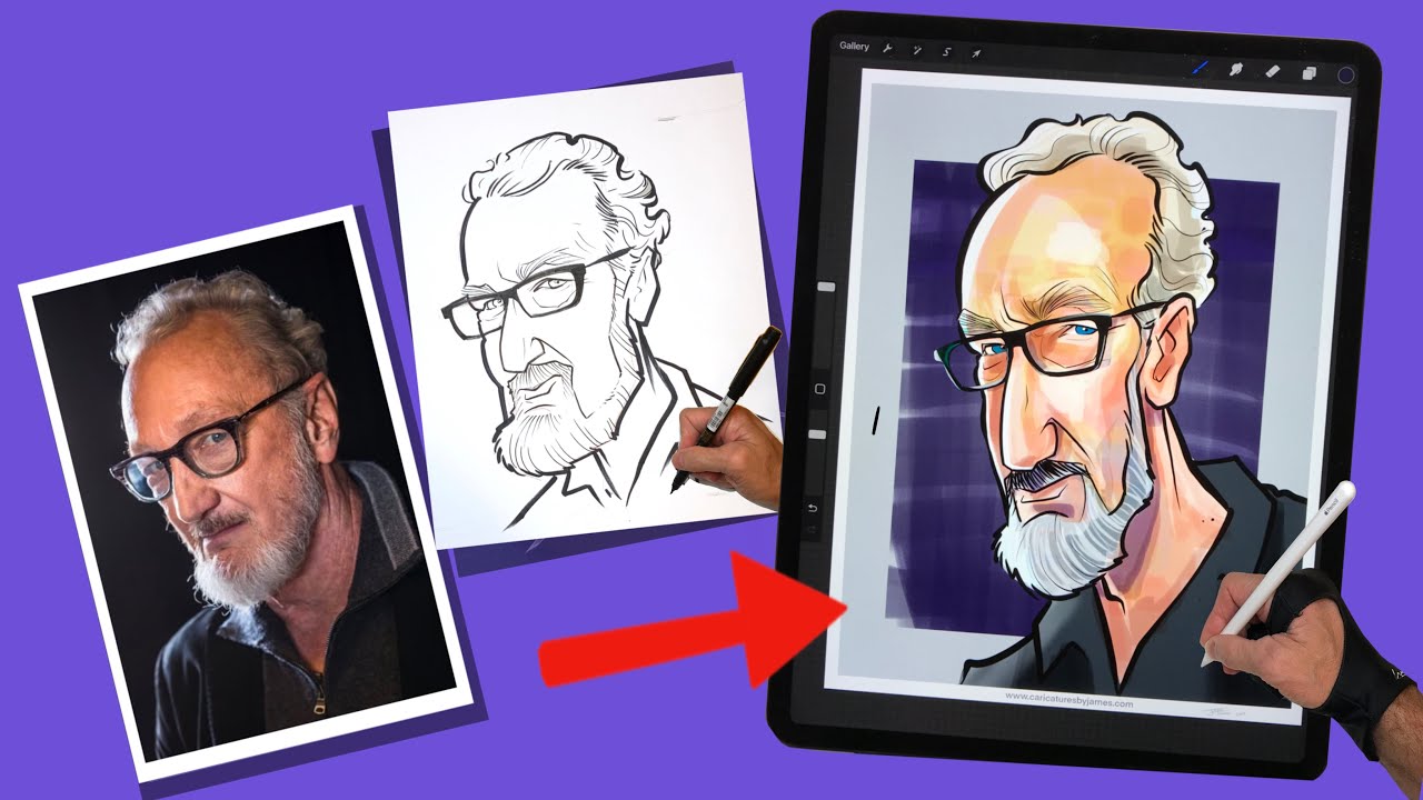How to Draw a Caricature with ink and paper and Procreate Tutorial ...