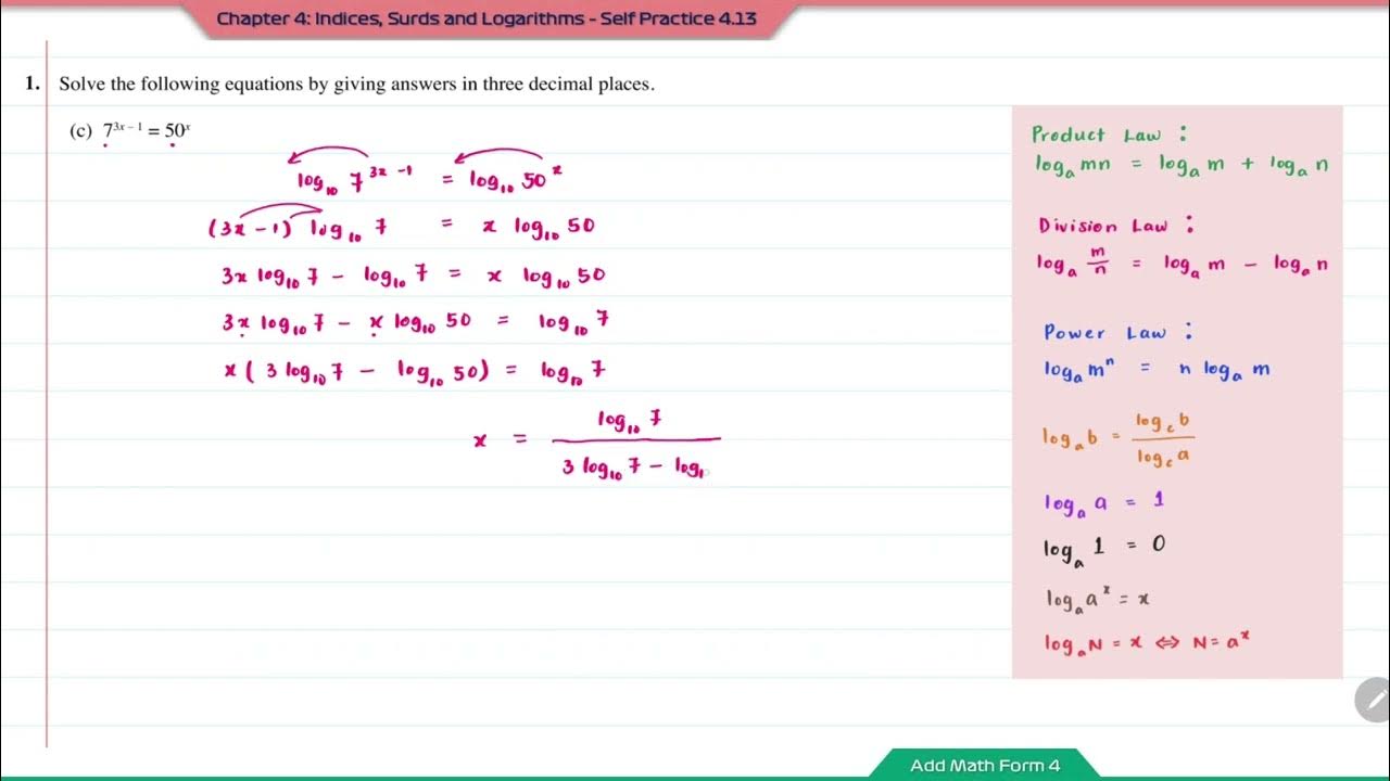 Add Math Form 4 - Chapter 4: Indices, Surds and Logarithms - Self ...