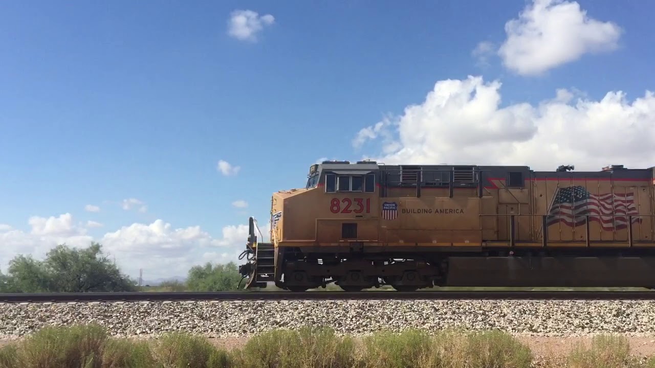 Union Pacific stack train through Maricopa,Az with a friendly engineer ...