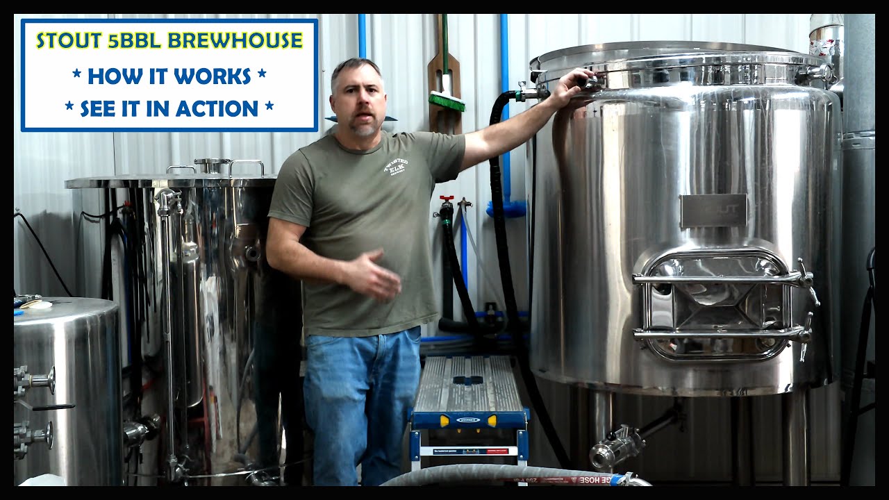 Brewing on our 5bbl STOUT brewhouse, with equipment descriptions - YouTube