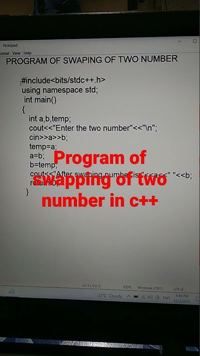 Code of swapping of two number in c++ |#swap |#programming |c++coding |#coding |#short - YouTube