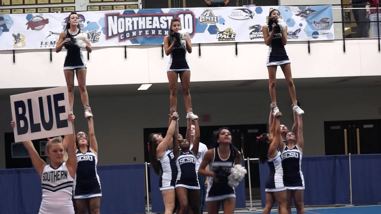 SCSU Cheerleader performance at Pep Rally - YouTube