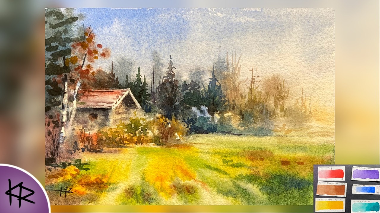 WATERCOLOR Landscape Painting process, limited palette, reference photo ...