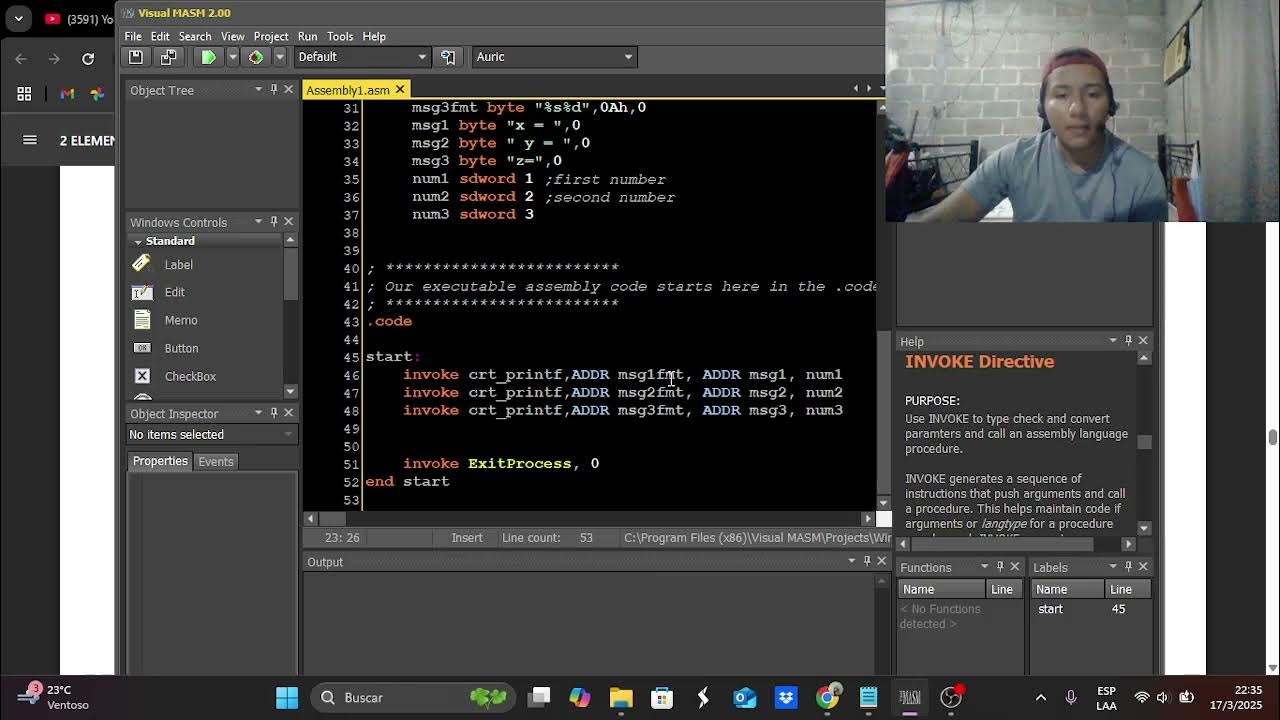 Ejemplos sencillos de programas en ensamblador, con el ide MASM - YouTube