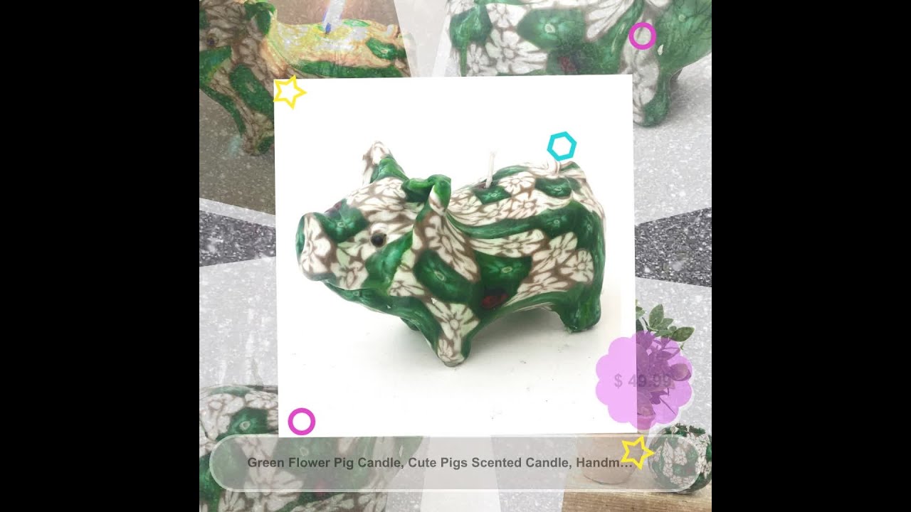 Green Flower Pig Candle, Cute Pigs Scented Candle, Handmade Pig Candle ...