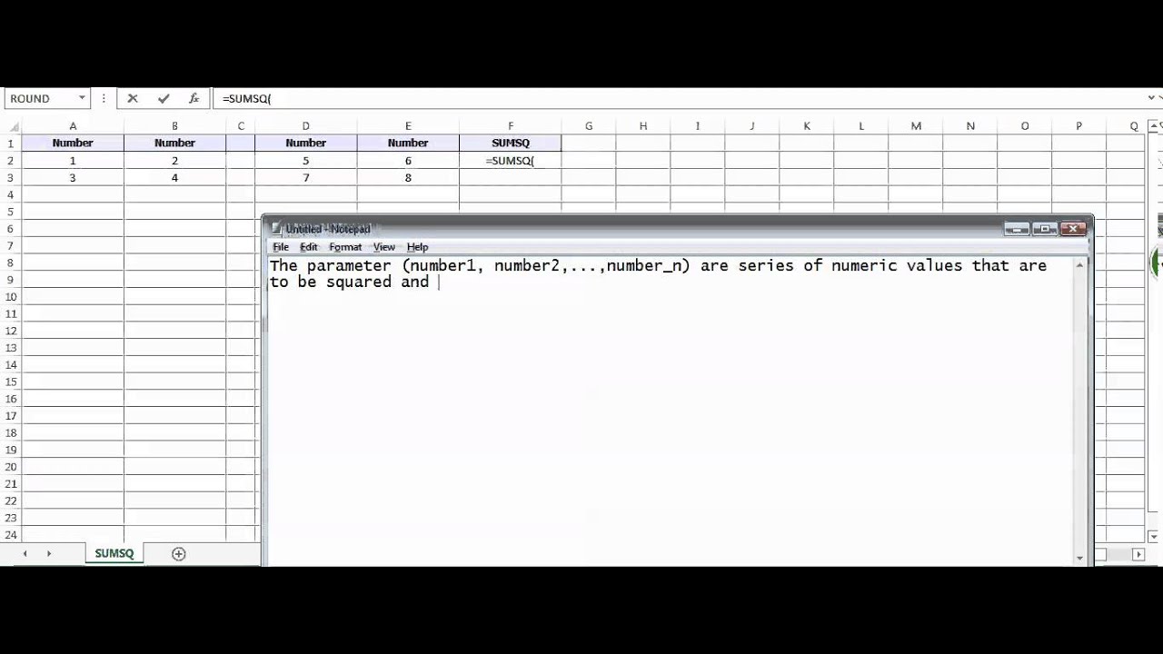 Excel SUMSQ Function - How to use SUMSQ Function - YouTube