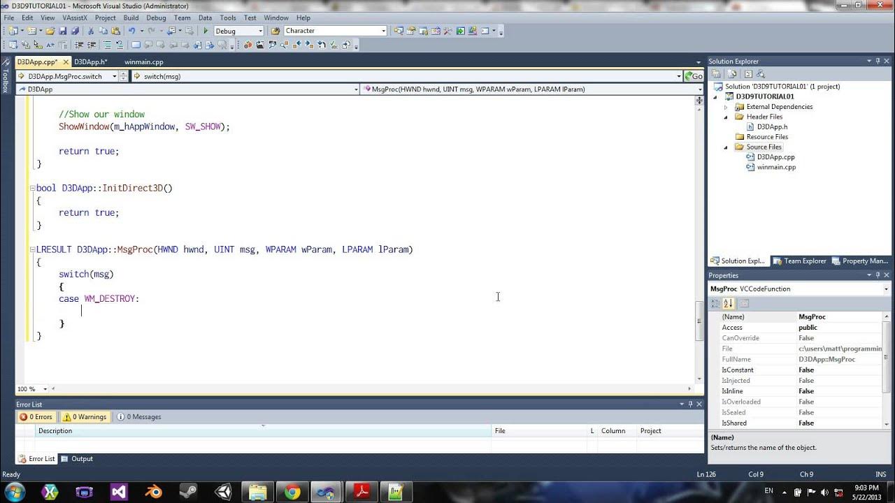 [C++ DirectX 9] Tutorial 1: Win32/DirectX Wrapper Class and 3D Intro - YouTube