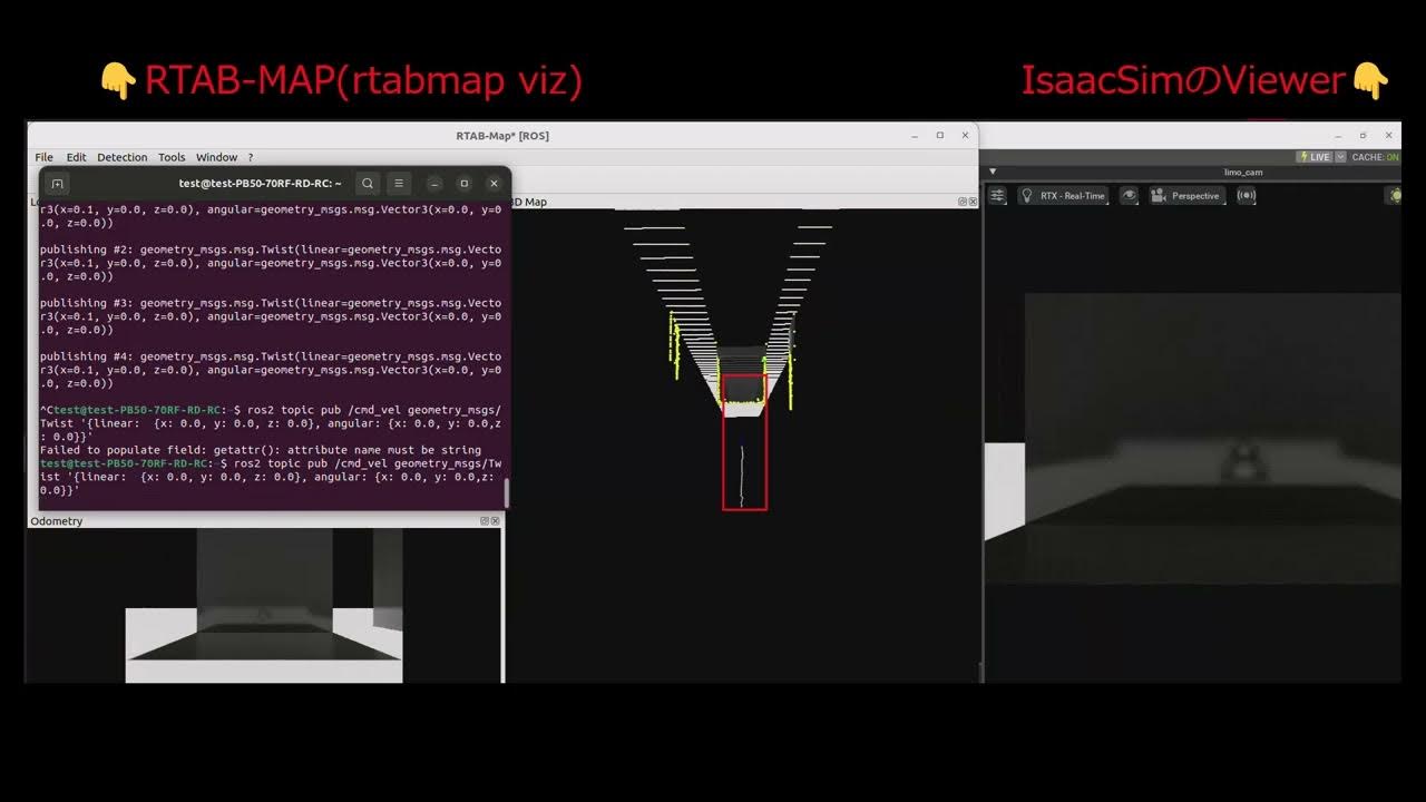IsaacSimで読み込んだLIMO（無人走行UGV）でRTAB-MAPを試してみる（Visual Odometryの表示編） - YouTube