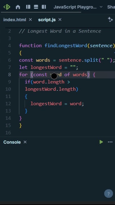 Javascript Tricks Finding The Longest Word In A Sentence Shorts Codingshorts Youtube