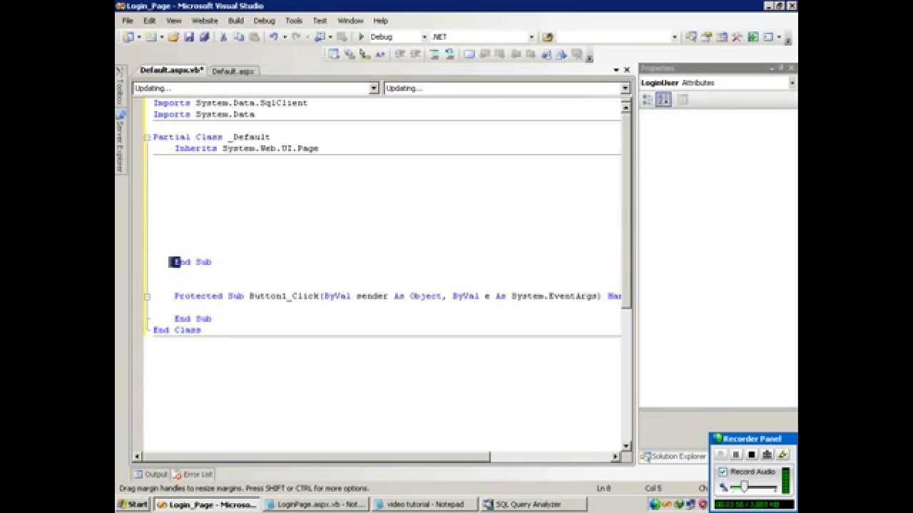 Mkhan Tutorials: How to Create a User Login Page in ASP.Net With SQL Database Connectivity Part1 ...