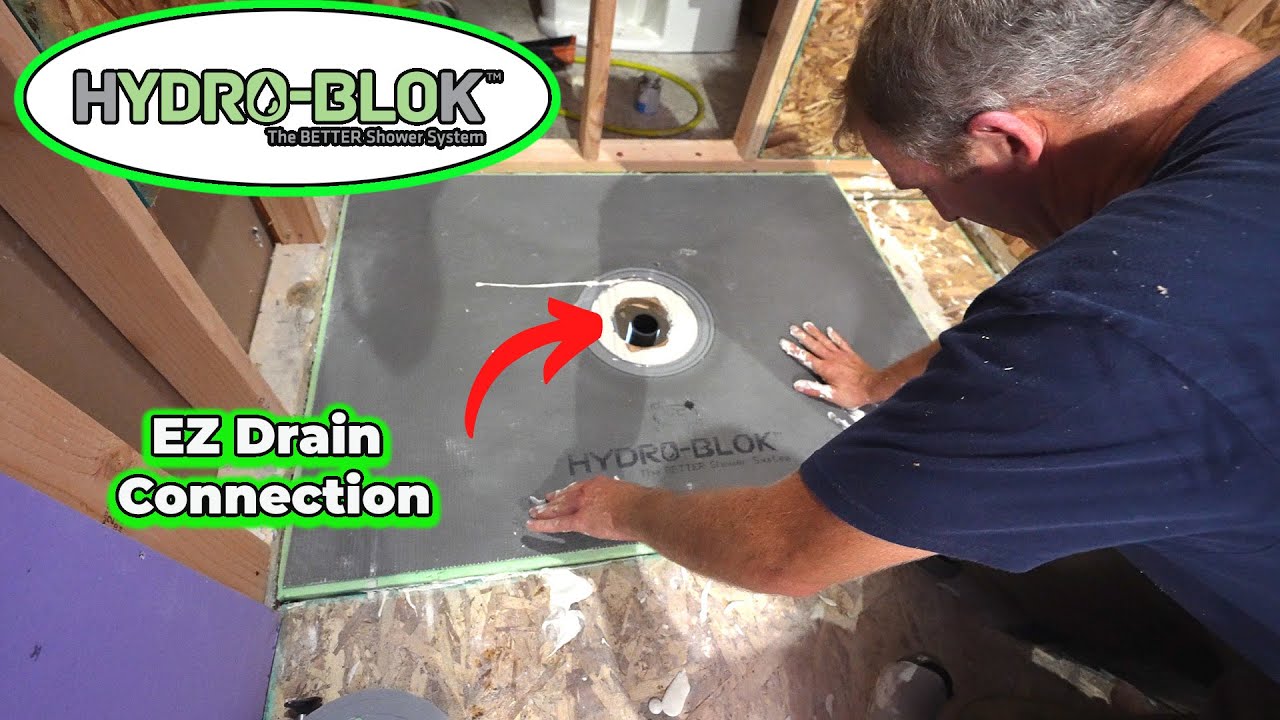 HYDROBLOK Curbless Shower Pan & Drain Connection - YouTube