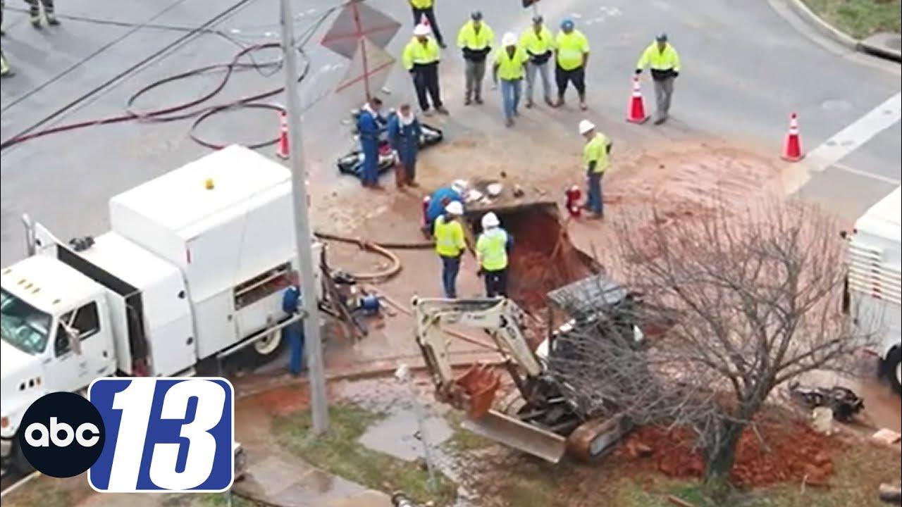 Sky13 Video Shows Gaping Hole With Water Main Break And Gas Leak In