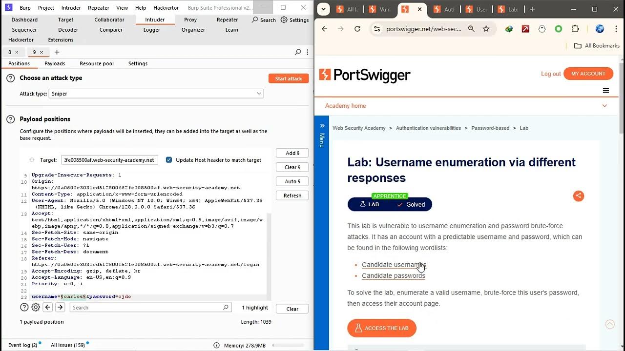 Lab #2 Username enumeration via subtly different responses - YouTube