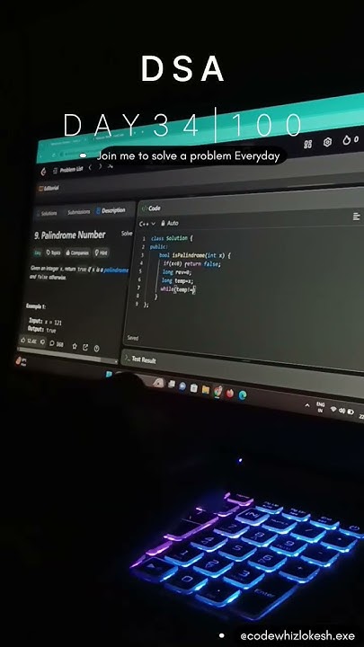 Day 33100 Learning Dsa👨‍💻 Leetcode9palindrome Number Dsa Programming Code Youtube