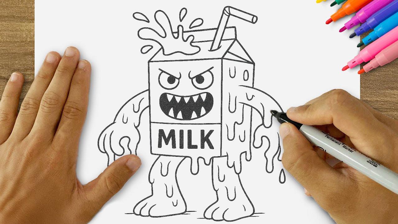 How to Draw a Milk Monster | Very Easy Step by Step Funny Drawing ...
