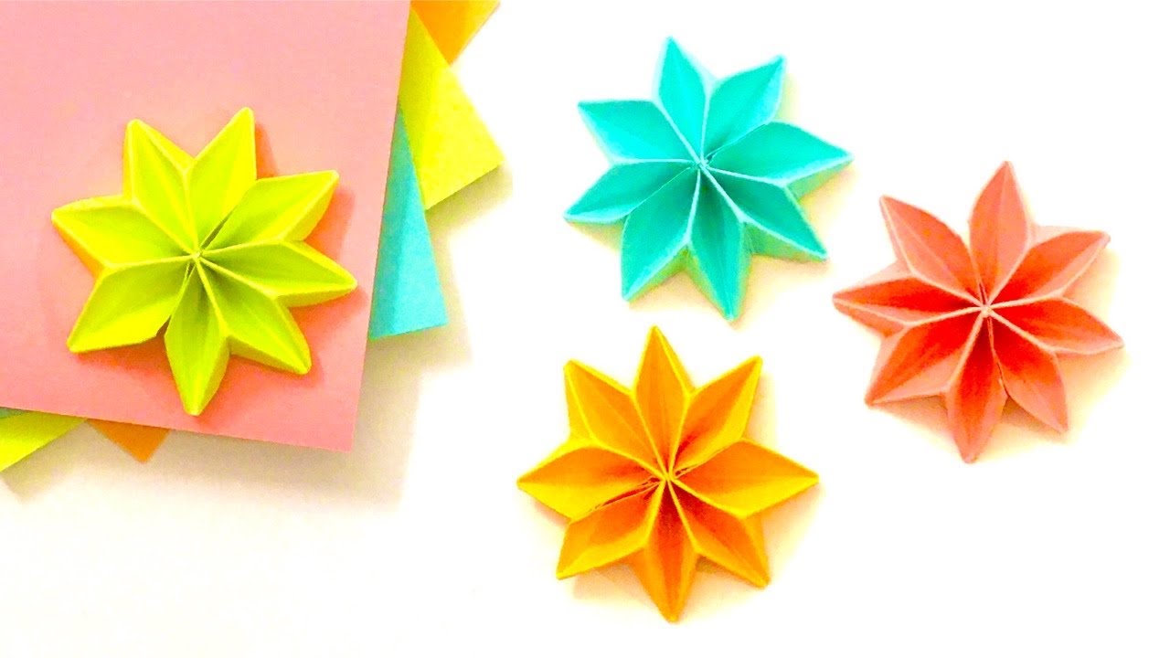 Paper Star Flower Tutorial, Sticky Note Origami Easy Star Flower ...
