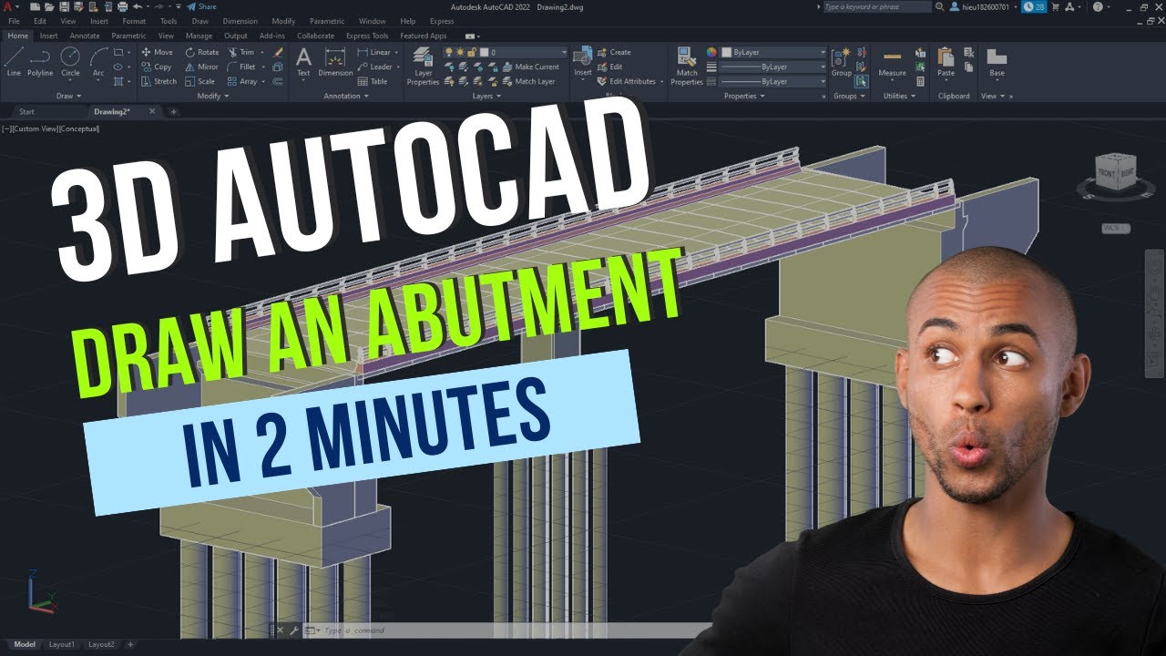 AutoCAD 3D: How to draw an abutment in AutoCAD #autocad #3d - YouTube