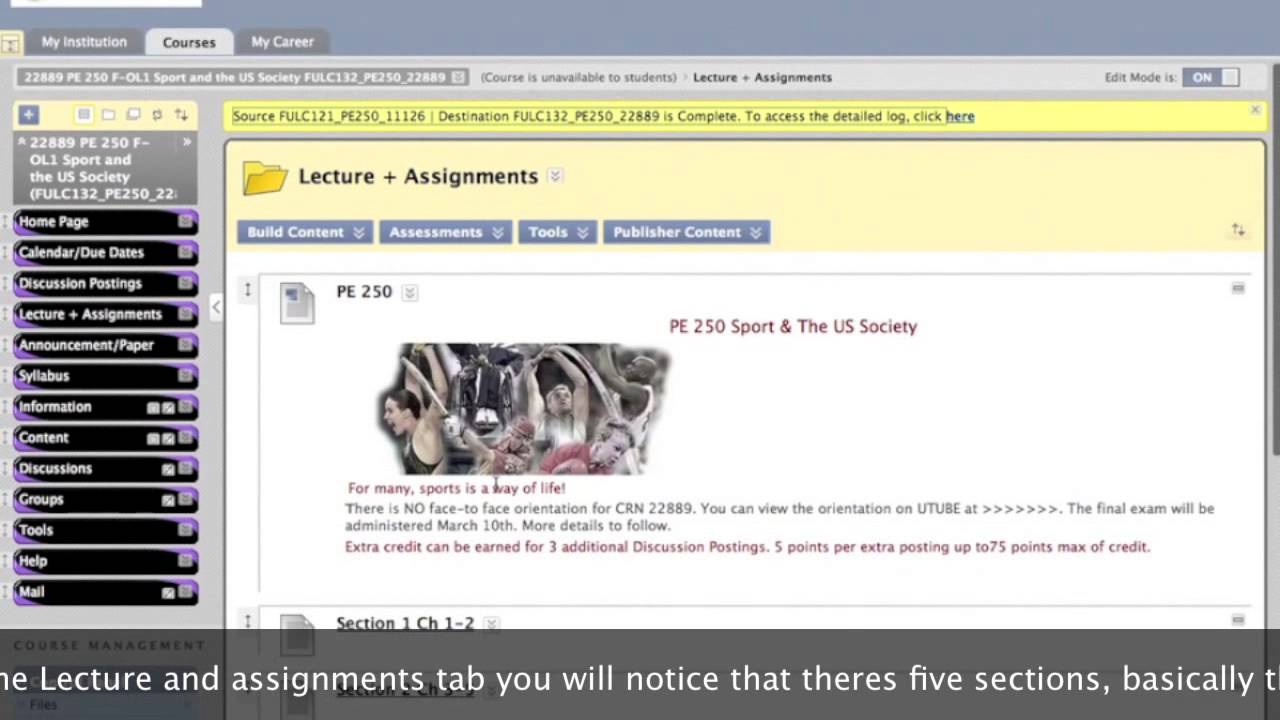 Lisa Bassi's Class: PE250 - Intro to Blackboard - YouTube