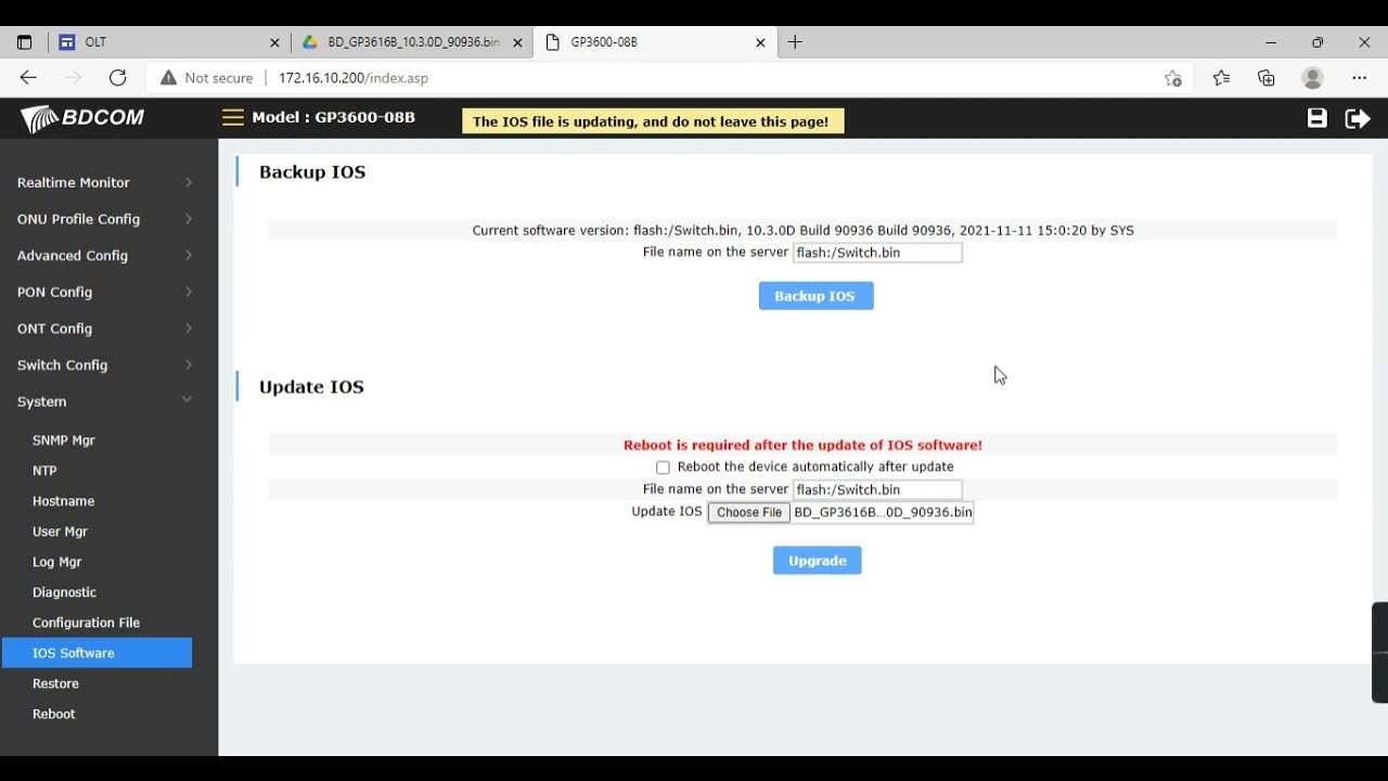 BDCOM GPON OLT (GP3600 Series) Firmware Upgrade from GUI Mode - YouTube