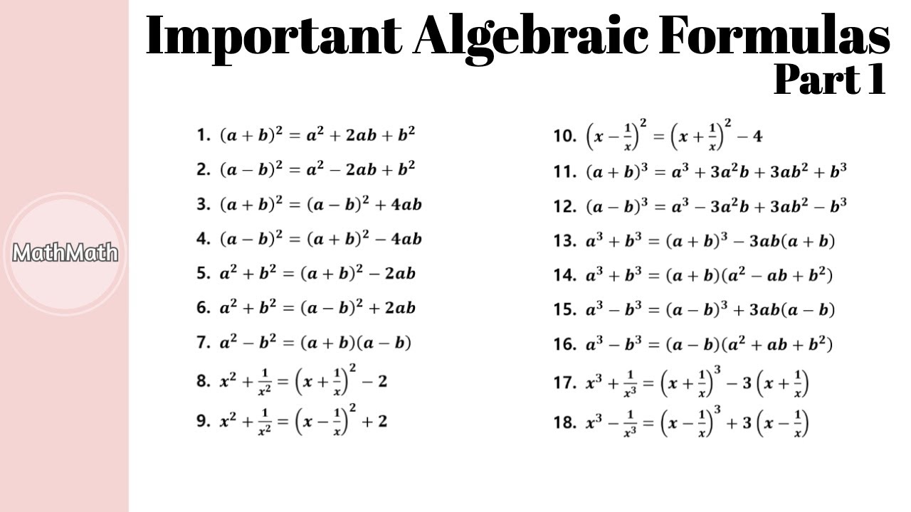 Algebra Math Equations Formulas Learn Algebra Formulas – Understand