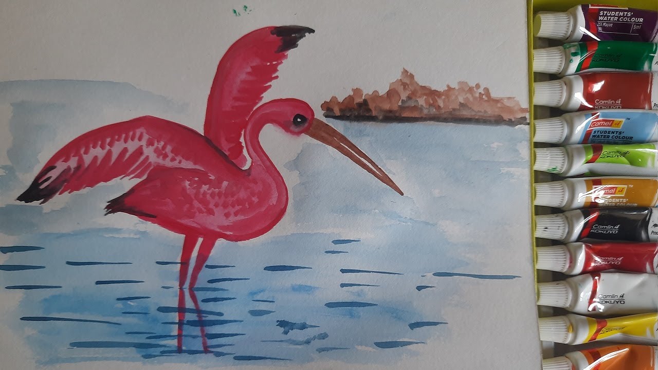 Watercolor painting tutorial for beginners | Scarlet Ibis bird painting ...