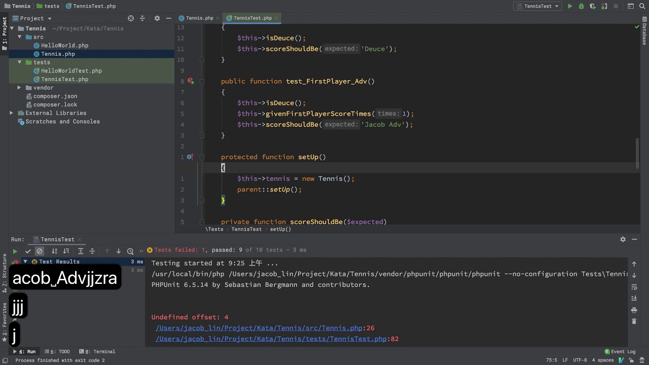 Tennis Kata TDD with PhpStorm and Vim #13 20201107 - YouTube