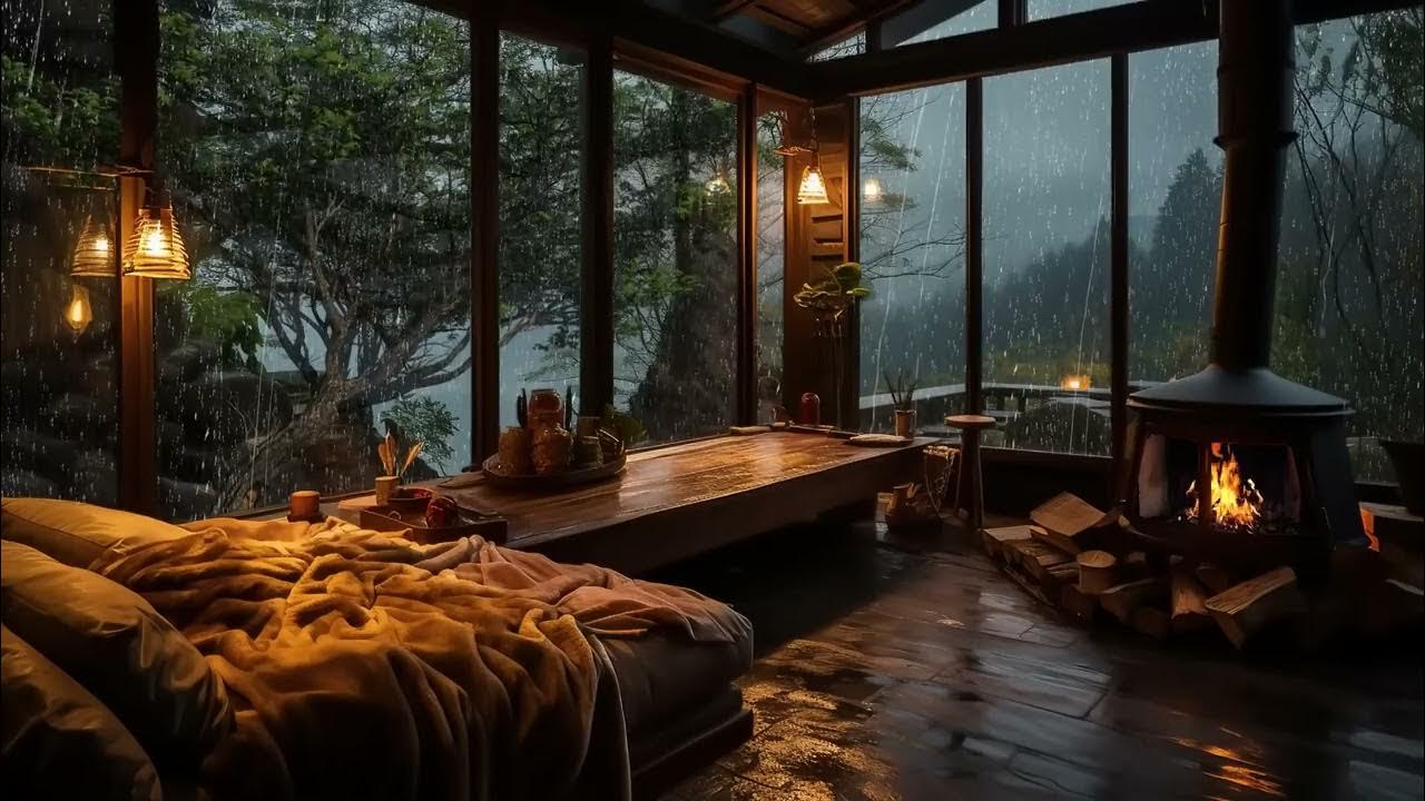 Cozy Rain on Window - Thunderstorm & Warm Fireplace | Deep Sleep, Study, and Relaxation Sounds ...