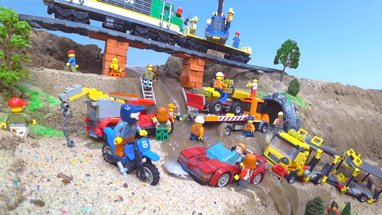 LEGO Train Crashes From Collapsing Bridge - LEGO Dam Breach - LEGO City ...