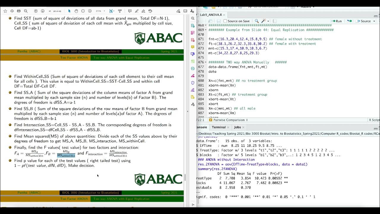 Introduction to Biostatistics: Two way ANOVA with equal replication (manually ) - YouTube