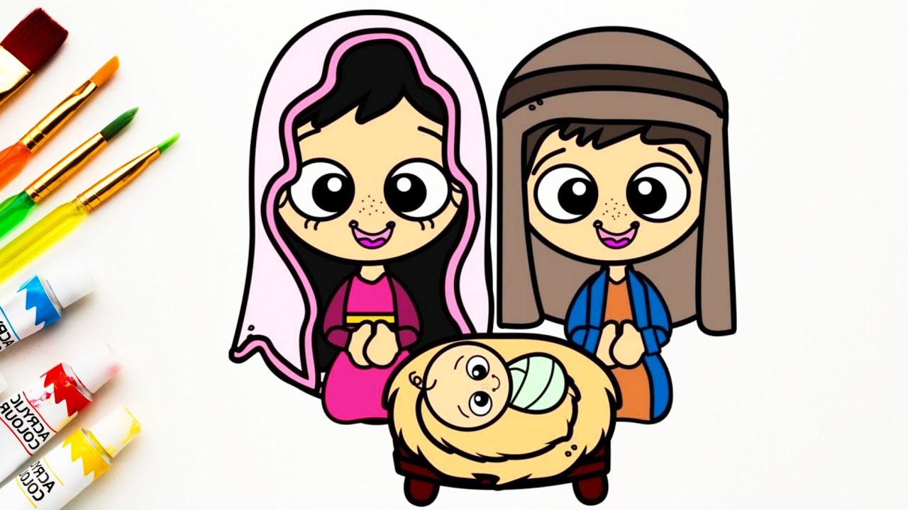 The birth of jesus drawing and coloring || drawing for kids || step by ...