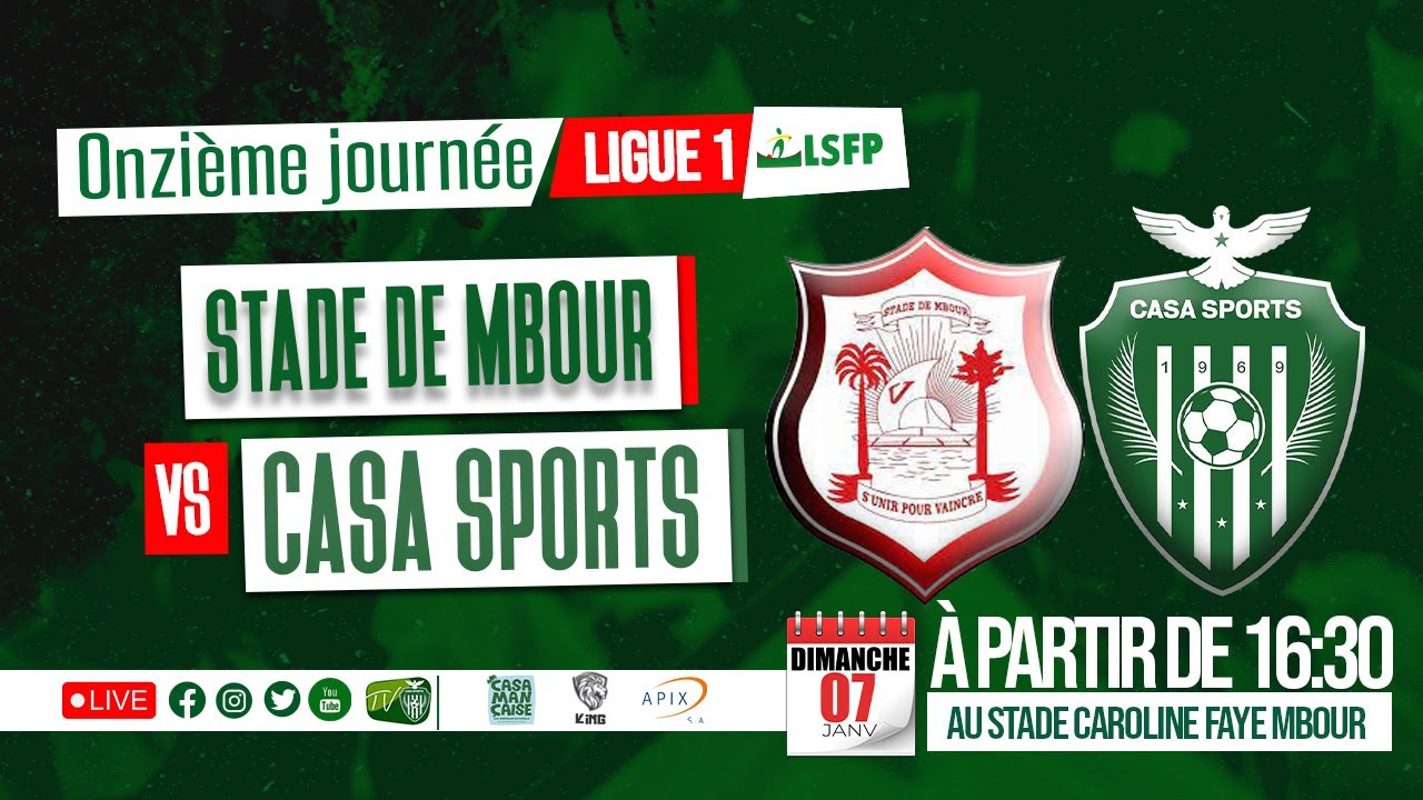 🔴Suivez le match Stade de Mbour vs Casa Sports 11ème journée Ligue 1 ...