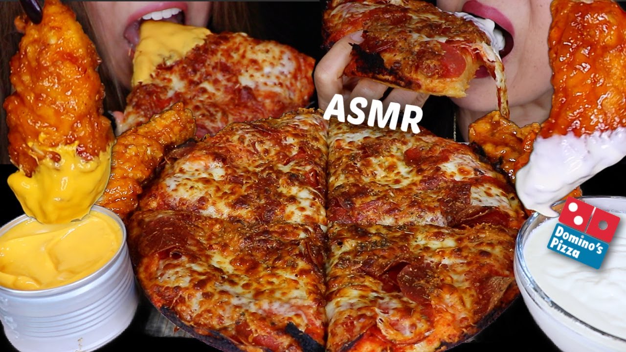 ASMR CHEESY PEPPERONI PIZZA & SPICY FRIED CHICKEN *big bites* 먹방 - YouTube