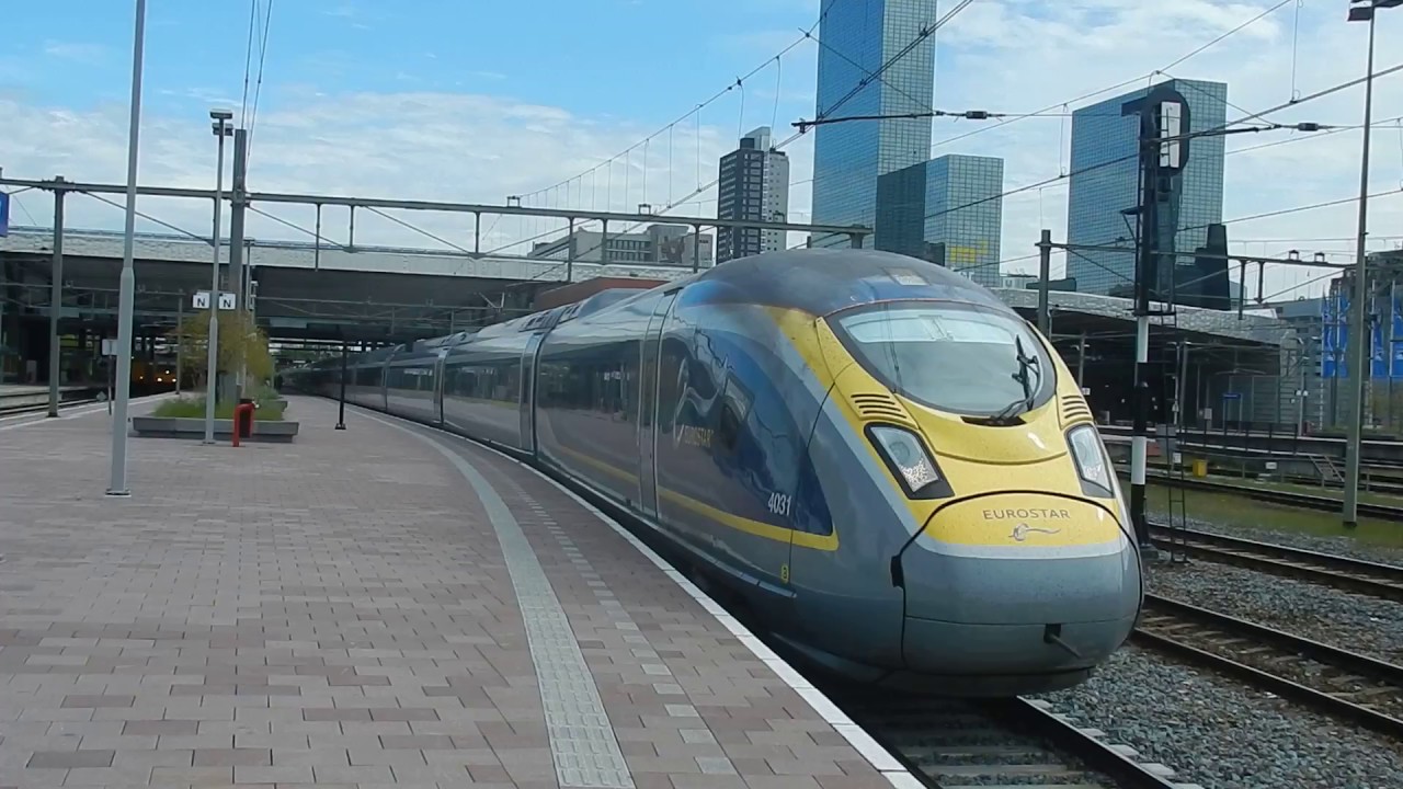 Eurostar e320 train set 4031 departs from Rotterdam Central Station ...