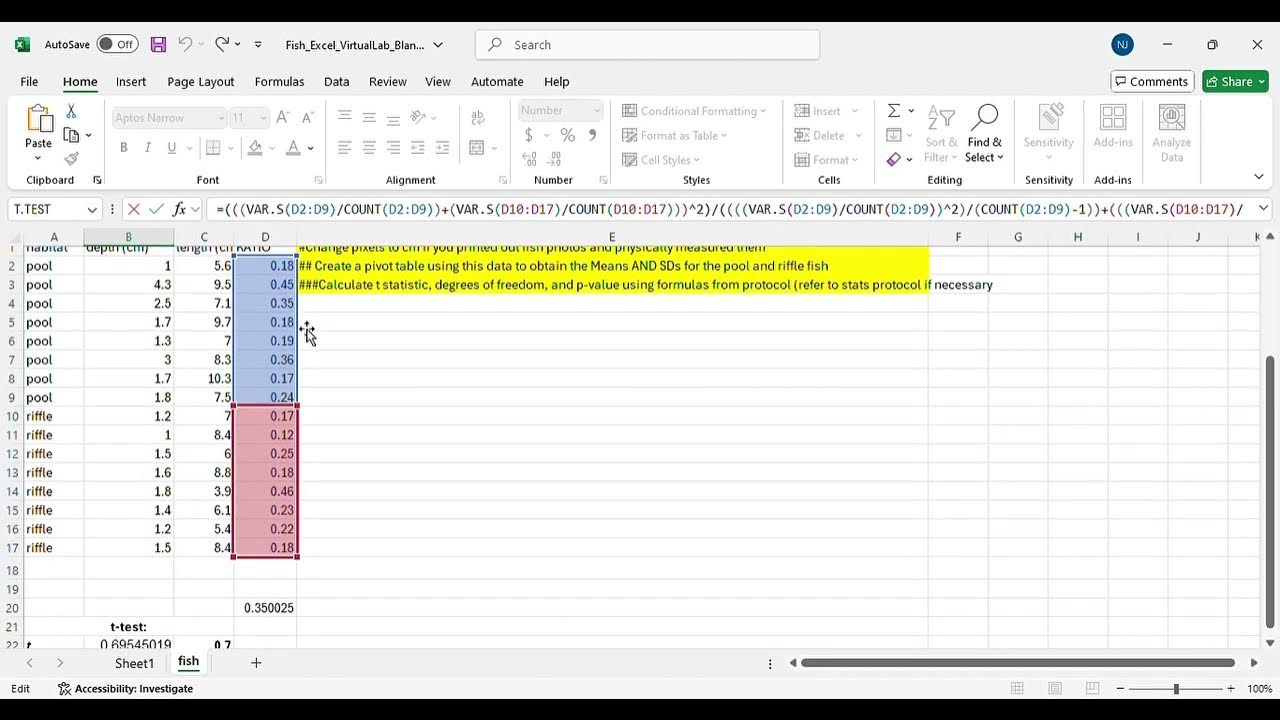 Fish Excel Virtual Lab Analysis - YouTube