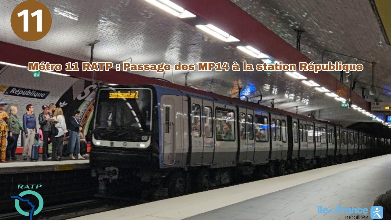 Métro 11 RATP : Passage des MP14 à la station République - YouTube